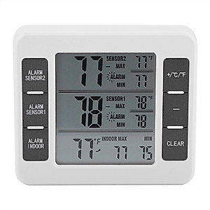 Wireless Therometer-Refrigerator Thermometer Wireless Digital Freezer Thermometer with 2PCS Wireless Sensors with Audible Alarm for Indoor Outdoor Thermometer (Battery not Included)
