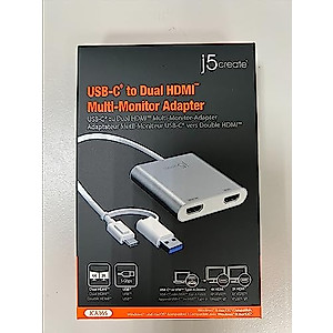 j5create USB-C to Dual HDMI Multi-Monitor Adapter with USB Type-A convertor | 4K + 2K | Compatible with Windows and Mac (JCA365)