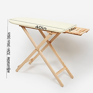 Solid Wood Ironing Board, Home Use, Ironing Rack, Foldable Standard Size, Adjustable Height, with Foam Pad and Cotton Cover, (Small : A)