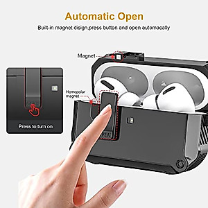 Airpods Pro Case with Automatic Magnetic Lock Clip,Apple Airpods Pro Case Cover with Keychain, Military Grade Armour Protective Airpods Pro (2019) Case with Support Wireless Charging(Black)