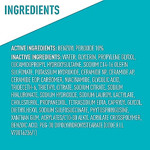 CeraVe Acne Foaming Cream Wash, Gentle Face and Body Cleanser with Benzoyl Peroxide 10%, Hyaluronic Acid, and Niacinamide, 10% Benzoyl Peroxide Treatment Clears Pimples and Blackheads 5 Oz