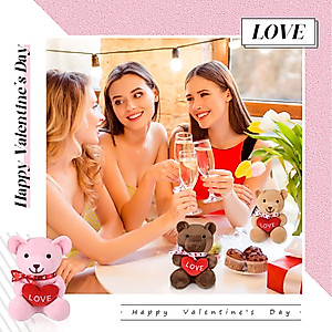 HyDren 4 Pcs Valentine's Day Stuffed Bear 6'' Cute Stuffed Animals Soft Bear with Red Heart Small Sweet Cuddly Plush Toys Gift for Classroom Exchange Prizes Party (Pink, White, Brown, Khaki)