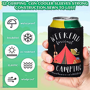 12 Pcs Camping Can Sleeves Happy Camper Neoprene Can Sleeves Soda Can Beverage for Camping Picnic Outdoor Activities Supplies Camper Decor RV Decorations for Inside Camper
