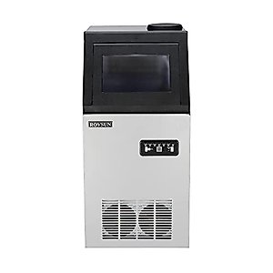 ROVSUN Commercial Ice Maker 110lbs/24h Automatic Built-in Stainless Steel Under Counter/Portable Freestanding for Restaurant Bar with 24lbs Storage, Connection Hoses & Ice Scoop