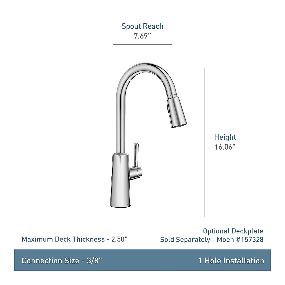 Moen Riley Chrome One-Handle Pulldown Kitchen Faucet Featuring Power Boost for a Faster Clean and Reflex Docking System for the Spray Head, Modern Kitchen Sink Faucet, 7402C