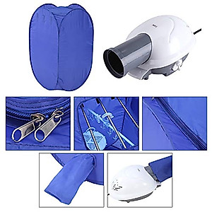 Portable Clothes Dryer, Blue Mini Folding Ventless Electric Air Clothes Dryer Bag Folding Fast Drying Machine with Heater 110V US Plug