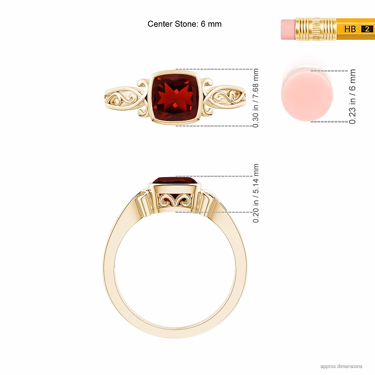 Angara Vintage Style Cushion Garnet Solitaire Ring in 14K Yellow Gold (6mm) - January Birthstone