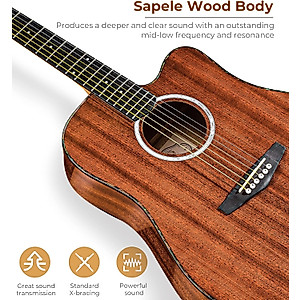 Acoustic Guitar, Cutaway Acoustic Guitar Dreadnought Full Size 41 Inch Acustica Guitarra Bundle with Gig Bag for Beginners Adults Teens Professionals, Glossy Sapele, by Vangoa
