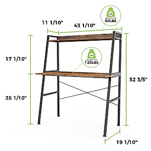 Eureka Ergonomic Computer Desk with Hutch, 43" Ladder Desk with Storage Shelves for Home Office PC Writing Table, Space Saving Rustic Brown