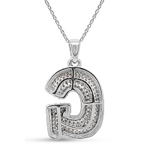SAVEARTH DIAMONDS 1 1/8 Carat Round Cut Lab Created Moissanite Diamond Initial Bubble Letter G Pendant Necklace In 14k White Gold Over Sterling Silver With 18" Chain (VVS1, 1.13 Cttw)