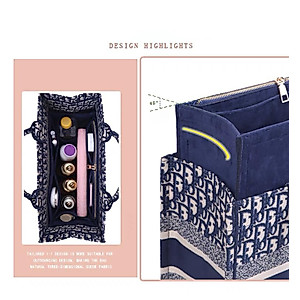 SMART DK Purse Insert Organizer for dior book tote Large Bag Insert Premium Purse Felt Insert Multiple Pockets (Blue, Large)