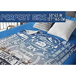 RV Gifts, RV Decorations for Inside Camper, Camping Blanket, Retro Bus Camper Decor Throw Blankets for Camp Lovers, Flannel Fleece Blankets for Campsite Outdoors RV Travel Bed Sofa Couch 65"x 50"