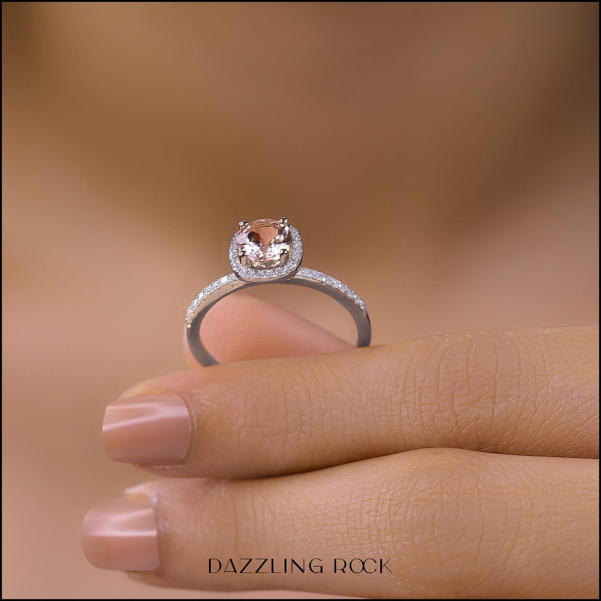 Dazzlingrock Collection 6MM Round Morganite & White Diamond Halo Engagement Ring for Women in 10K Rose Gold Size 6