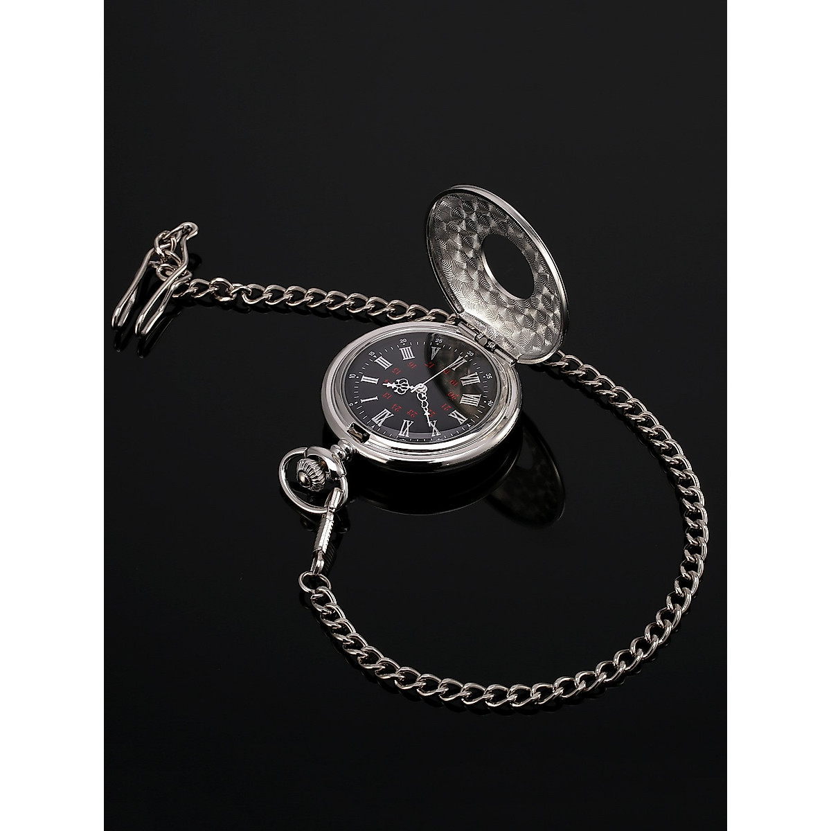 Hicarer Vintage Pocket Watch Steel Men Watch with Chain (Silver)