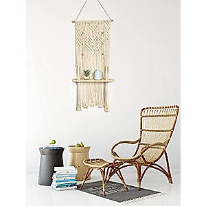 Eiyye Macrame Shelf Floating Wood Shelf Supporter Handmade Cotton Tapestry Hanging Home Deco14.6x35.4inch