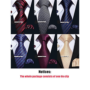 Barry.Wang Mens Stripe Plaid Tie Set with Pocket Square Cufflink Tie Clip Necktie Business Wedding 6PC