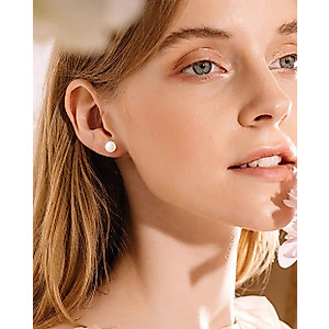 12 Pairs Pearl Stud Earrings, Hypoallergenic Surgical Steel Round Ball Beads Stud Earrings Set for Women Teen Girls（6mm 8mm 10mm 12mm）