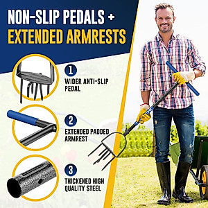 Hermsche Garden Tiller Manual Hand Tiller Garden Claw Cultivator Twist Tiller for Gardening Tool Long Handle Adjustable Steel Heavy Duty Lawn Aerator Soil Loosener Garden Tool Bed Plant Flower Box