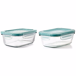 OXO Good Grips 3.5 Cup Smart Seal Glass Rectangle Food Storage Container, Clear & Good Grips 1.6 Cup Smart Seal Leakproof Glass Rectangle Food Storage Container