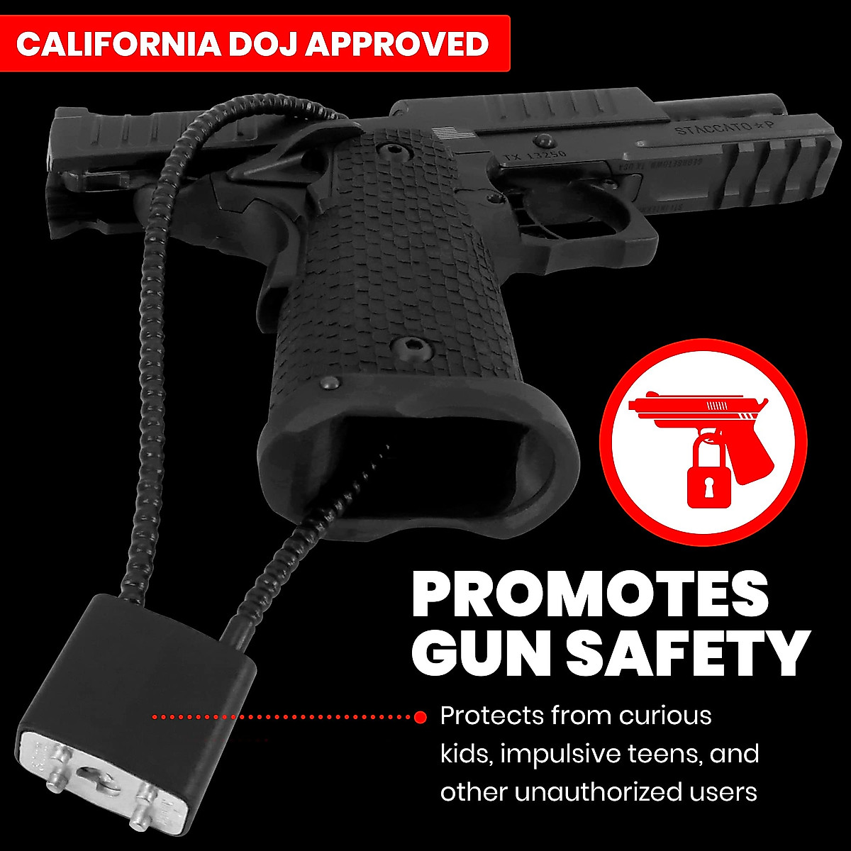 INNOVATEX 15-inch Gun Lock Cable Wire Locks with Keys for Rifles, Shotguns, Handguns, Pistols, and Firearm Safety, Gun Case Lock, DOJ Approved (1-Pack, Black)