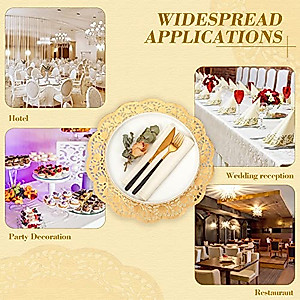 200 Pcs 14 Inch Doilies Paper Doilies Round Lace Paper Doilies Disposable Foil Lace Paper Doilies Placemats Doily Paper Pad Paper Placemats for Cakes Crafts Party Weddings Tableware (Gold, Round)