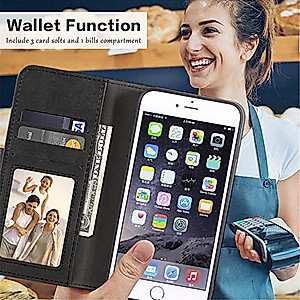 Shantime Oppo Reno 6 Pro+ 5G Case, Leather Wallet Case with Cash & Card Slots Soft TPU Back Cover Magnet Flip Case for Oppo Reno 6 Pro Plus 5G Black