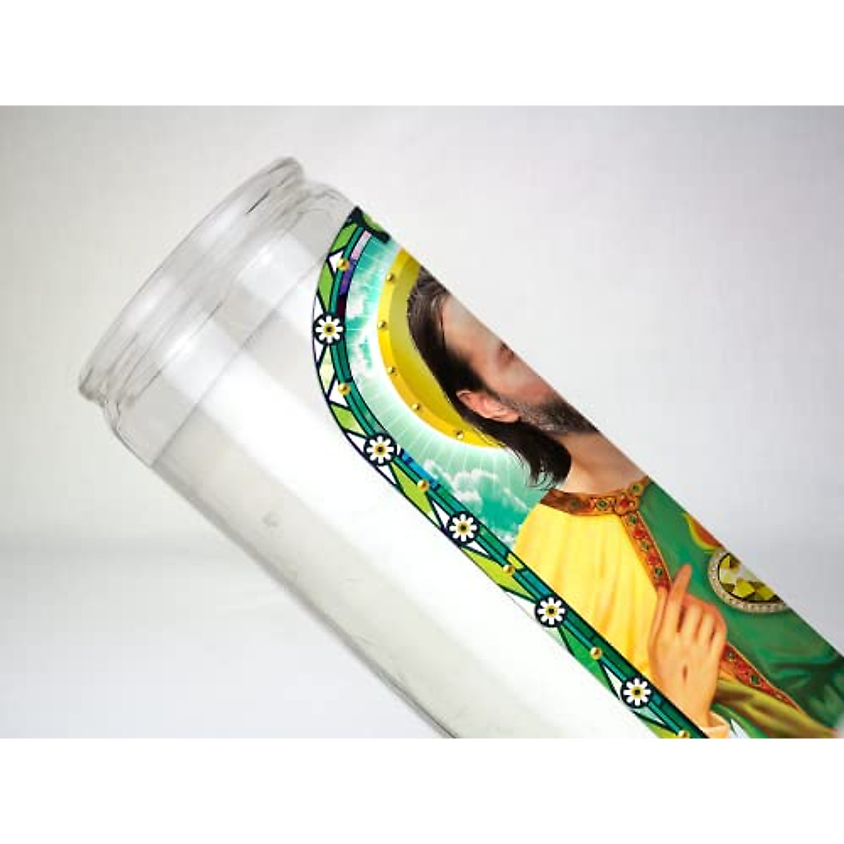 LitFriends Saint Keanu Reeves Celebrity Prayer Candle: Non Scented | 8 inch Glass Prayer Votive - 100% Handmade in USA | Funny Gift Idea