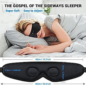 Sleep Eye Mask for Men Women,3D Contoured Cup Eye Mask for 100% Light Blocking, Sleeping Mask with Adjustable Strap and Earplugs, Soft Comfort Eye Cover for Travel Yoga Nap, Black
