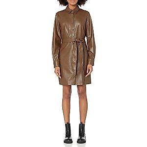 The Drop Women's Sam Vegan Leather Shirtdress, Coffee Bean, L
