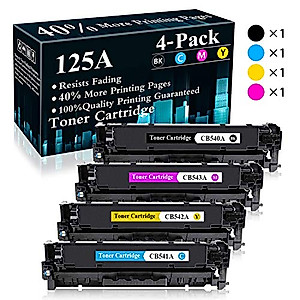4 Pack (BK/C/M/Y) Cartridge 125A | CB540A CB541A CB542A CB543A Remanufactured Toner Cartridge Replacement for HP Color Laserjet CP1215 CP1518ni CP1515n CM1312nfi CM1312 MFP Printer,Sold by TopInk