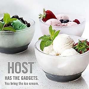 Host Ice Cream Freeze Bowl, Set of 2 Double Walled Insulated Freezer Gel Chiller Kitchen Accessory for Dessert, Dip, Cereal, with Comfort Silicone Grip, Plastic, Grey