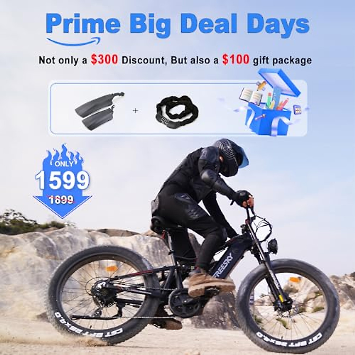 FREESKY Electric Bike for Adults 1000W BAFANG Motor 48V 20Ah Samsung Cells Battery 26" Fat Tire Full Suspension 35MPH Ebike