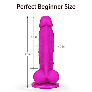 Purple Dildo Adult Sex Toys- 7.1 Inch Realistic Liquid Silicone Dildo with Strong Suction Cup for Shower Hands-Free Play, Lifelike Soft Penis Dildo for Man, Small Beginner Dildo for Women and Couples