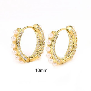 NEW Fashion S925 Sterling Silver 6mm/8mm/10mm Minimalist Round Circle peal zircon Hoop Earrings (6mm)