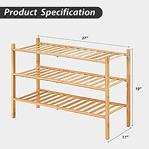 Candockway 3-Tier Free Standing Shoe Racks, Stackable Shoe Organizer for Entryway, Bamboo Shoe Rack for Closet, Multifunctional Shoe Shelf for Balcony Bathroom Living Room and Hallway