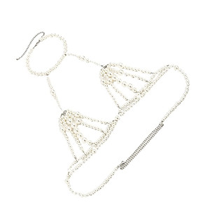 Happyyami Faux Pearl Body Chain Bikini Body Chain Crystal Bra Imitation Pearl Bikini Chain Under Outfit Bra Summer Bikini Women Body Chain Bra Body Lingerie Accessory Body Jewelry Accessory