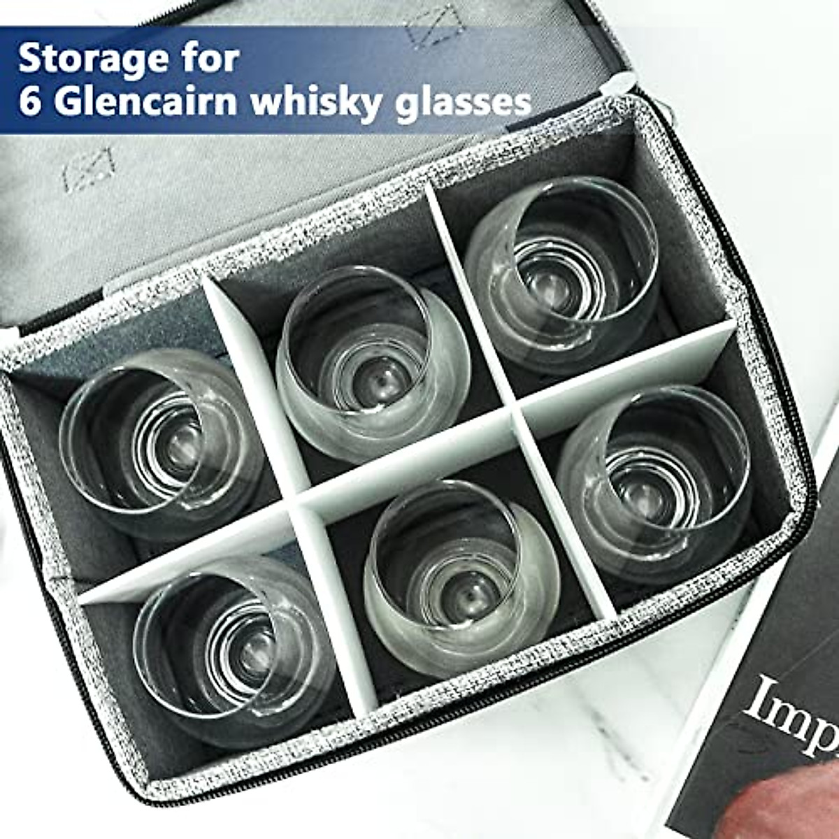HURZMORO Storage Box for Glencairn Whisky Glass,6 Whiskey Glasses Holder for Organizer, Fully-Padded Inside with Sturdy Construction, Packing Boxes with Dividers for Moving - Perfect Whiskey Gift