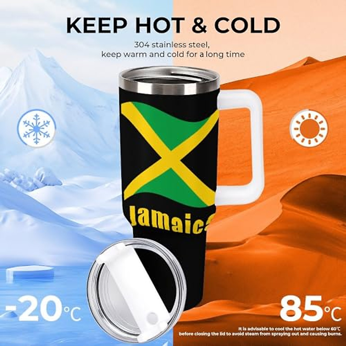 Jamaican Flag 40OZ Tumbler Stainless Steel Travel Mug Water Bottle Car Cup Tea Cups with Lid White-style