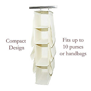 Gatsjy Hanging Purse Handbag Storage Organizer Closet Bag Holder Shelf Rack Hanger with 10 Nonwoven Pockets and Comes with One Dust Bag