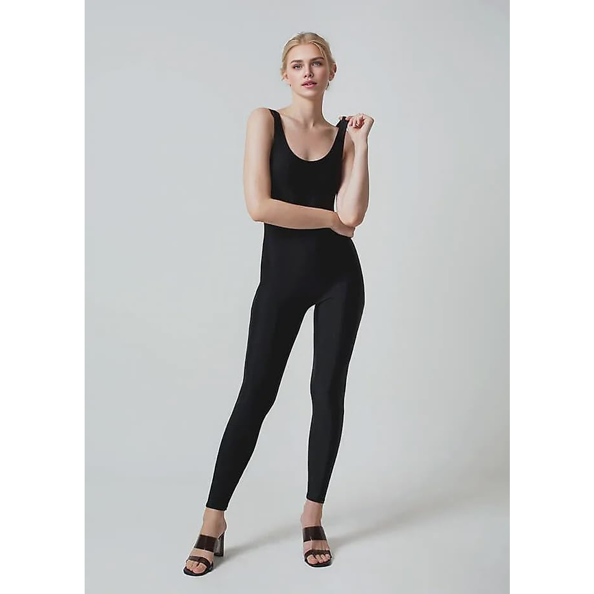 speerise Women's One Piece Bodycon Jumpsuit Tank Romper Spandex Unitard Bodysuit for Workout, Yoga, Sexy Catsuit, Black, M