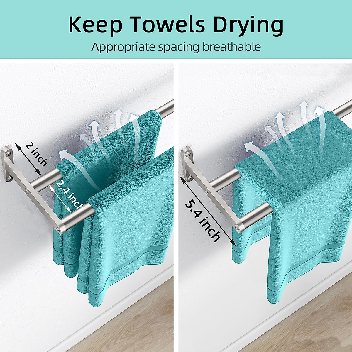 Double Towel Bars, Taaji 24 Inch Bath Towel Rack for Bathroom, Stainless Steel Wall Mounted Double Towel Rods Long Bar, Towel Rail Hanger for Bathroom Wall, Brushed