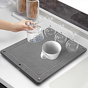 Water Absorbing Stone Dish Drying Mats for Kitchen Counter, Quick Dry Diatomaceous Earth Sink Tray Mat for Dish Bottles Cups, Bathrooms Multi-Room Use