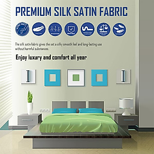 Rico Bedding 7 Pc Silk Satin Sheets| Silk Satin Duvet Cover| Silk Flat Sheet & Deep Pocket Fitted Sheet Set| Silky Smooth Pillowcases| Comfy & Luxurious Sheets Set|(Orange/California King)