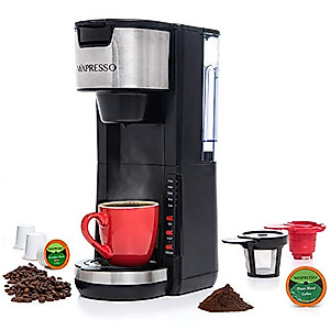 Mixpresso Single Serve 2 in 1 Coffee Brewer K-Cup Pods Compatible & Ground Coffee,Compact Coffee Maker Single Serve With 30 oz Detachable Reservoir, 5 Brew Size and Adjustable Drip Tray (Black)