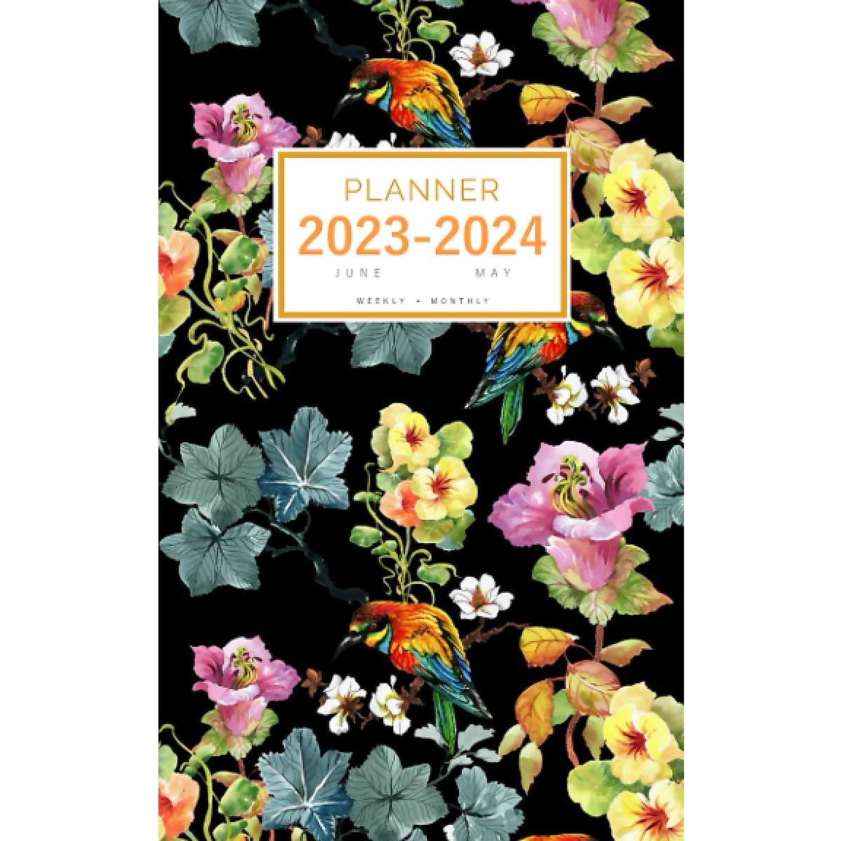 Planner June 2023-2024 May: 5x8 Weekly and Monthly Organizer Small | Abstract Blooming Flower Design Black