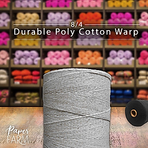Durable Loom Warp Thread (Gray), 8/4 Warp Yarn (800 Yards), Perfect for Weaving: Carpet, Tapestry, Rug, Blanket or Pattern - Warping Thread for Any Loom