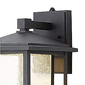 Home Decorators Collection Black Medium Outdoor Seeded Glass Dusk to Dawn LED Wall Lantern