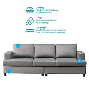 Mjkone 3 Seats Sectional Sofa Couch, 91" W Upholstered Living Room Sofa, Sectional Sofa Furniture Set for Apartment/Bedroom/Office,Light Grey