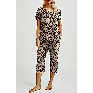 PrinStory Pajamas for Women Set Women Pj Set Womens Capri Pjs Sets Lightweight Pajama Pants for Women Ladies Causal Lounge Wear Set (LD Khaki XL)