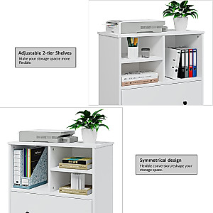 Wood File Cabinet with a Big Drawer, Mobile Lateral Filing Cabinet for Home Office Storage Cabinet Organizer (White)